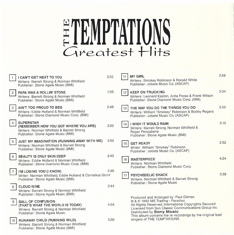 The Temptations Greatest Hits : Front + Inlay | CD Covers | Cover ...
